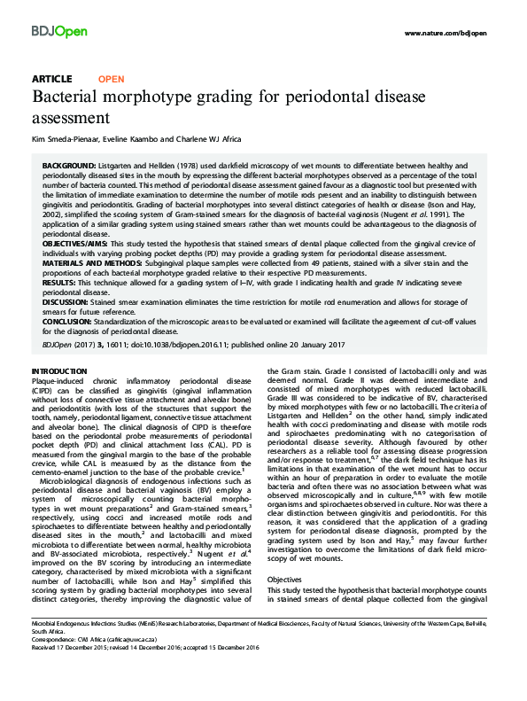 (PDF) Bacterial morphotype grading for periodontal disease assessment