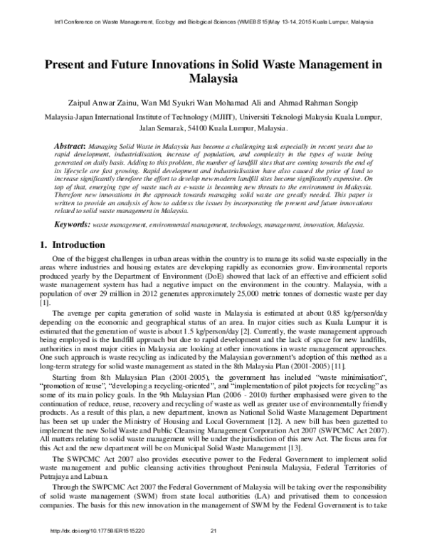 (PDF) Present and Future Innovations in Solid Waste Management in Malaysia