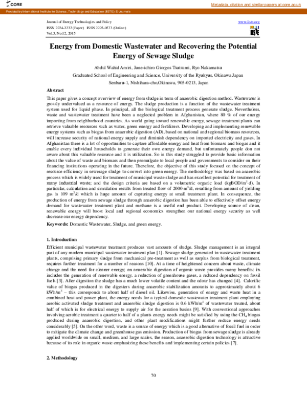 (PDF) Energy from Domestic Wastewater and Recovering the Potential ...