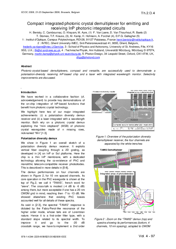 (PDF) Compact integrated photonic crystal demultiplexer for emitting and receiving InP photonic ...