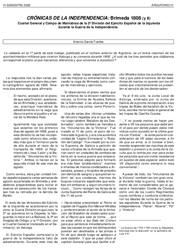 (PDF) Crónicas de la Independencia. Brimeda 1808 (y II): Cuartel ...