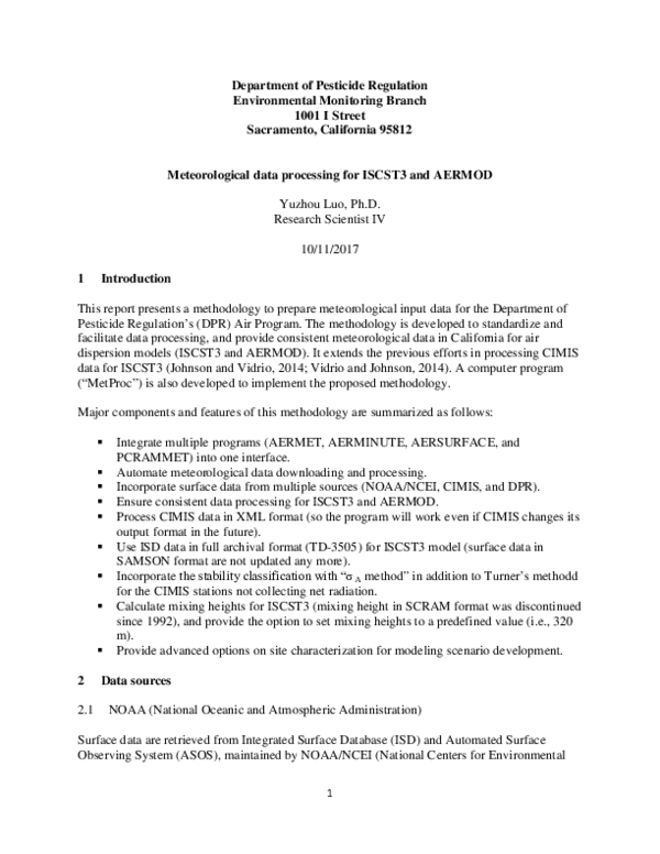 (PDF) Meteorological data processing for ISCST3 and AERMOD