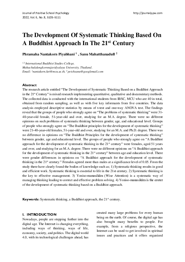(PDF) The Development of Systematic Thinking Based on A Buddhist ...