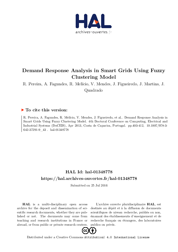 (PDF) Demand Response Analysis in Smart Grids Using Fuzzy Clustering Model