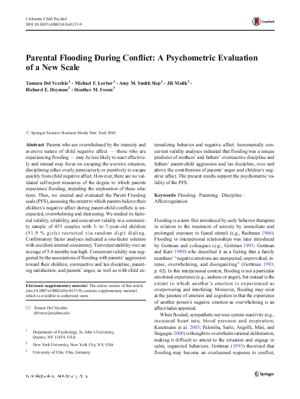 (PDF) Parental Flooding During Conflict: A Psychometric Evaluation of a ...