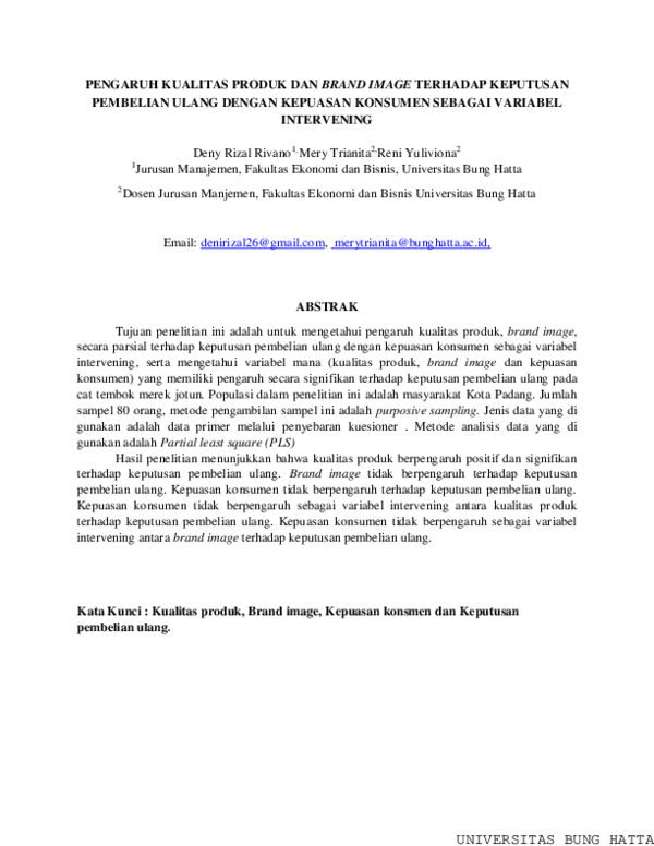 (PDF) Pengaruh Kualitas Produk Dan Brand Image Terhadap Keputusan ...