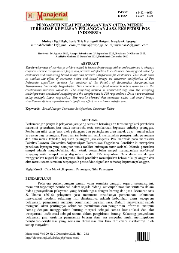 (PDF) Pengaruh Nilai Pelanggan Dan Citra Merek Terhadap Kepuasan ...