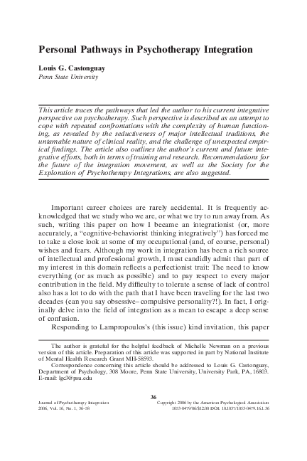 (PDF) Personal pathways in psychotherapy integration
