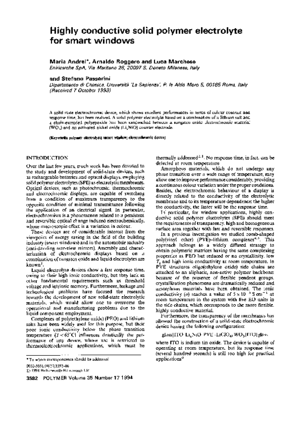 (PDF) Highly conductive solid polymer electrolyte for smart windows