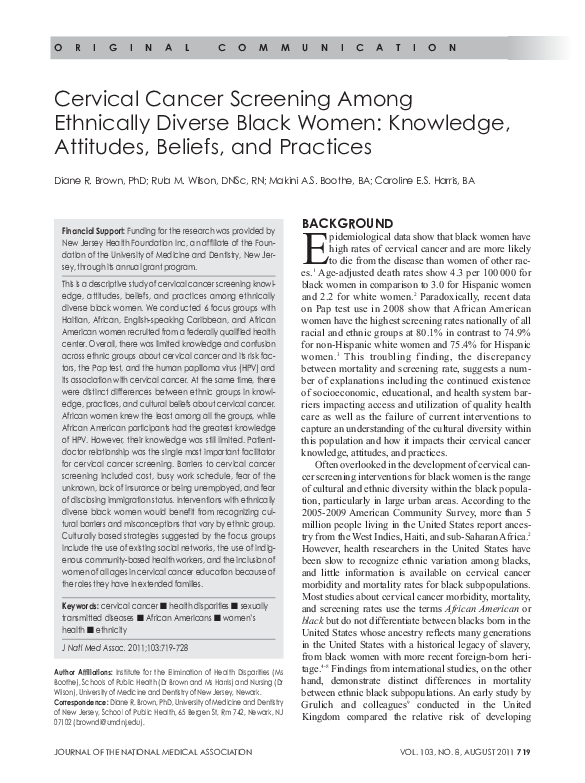 (PDF) Cervical Cancer Screening Among Ethnically Diverse Black Women ...