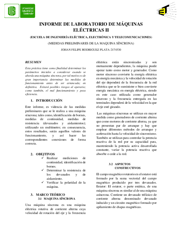(PDF) INFORME DE LABORATORIO DE MÁQUINAS ELÉCTRICAS II