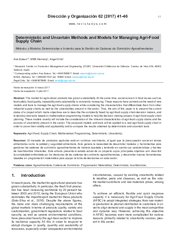 Pdf Deterministic And Uncertain Methods And Models For Managing Agri