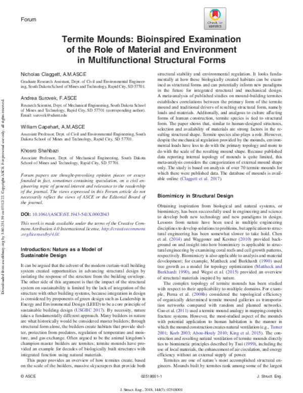 (PDF) Termite Mounds: Bioinspired Examination of the Role of Material ...
