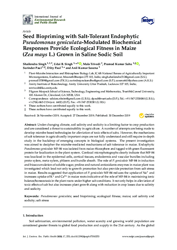(PDF) Seed Biopriming with Salt-Tolerant Endophytic Pseudomonas geniculata-Modulated Biochemical ...