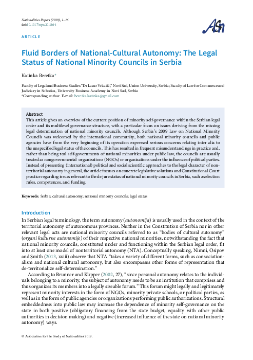 (PDF) Fluid Borders of National-Cultural Autonomy: The Legal Status of National Minority ...