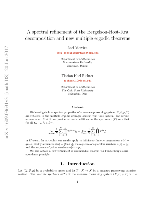 (PDF) A spectral refinement of the Bergelson–Host–Kra decomposition and new multiple ergodic ...