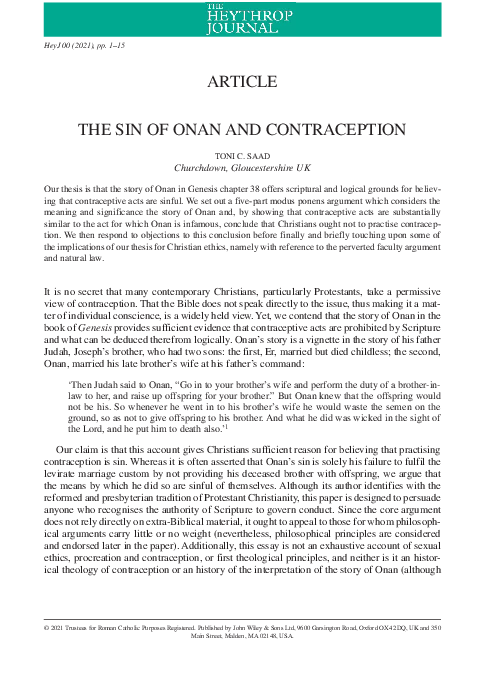 (PDF) THE SIN OF ONAN AND CONTRACEPTION