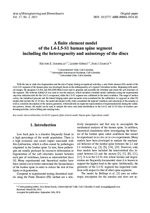 (PDF) A finite element model of the L4-L5-S1 human spine segment ...