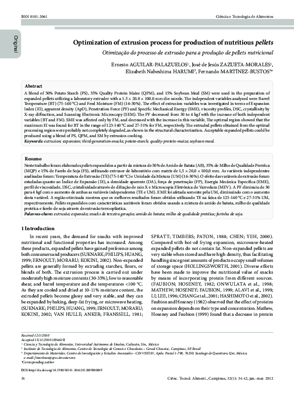(PDF) Optimization of extrusion process for production of nutritious ...