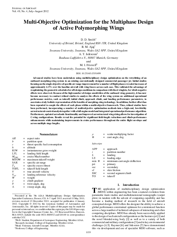 Pdf Multi Objective Optimization For The Multiphase Design Of Active Polymorphing Wings Mike