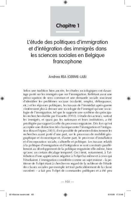(PDF) «L'étude des politiques d'immigration et d'intégration des ...