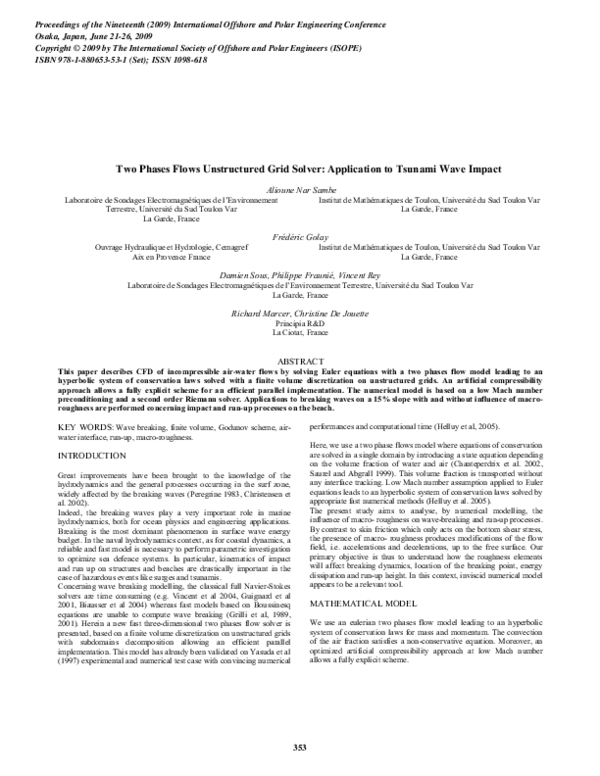 Pdf Two Phase Flow Unstructured Grid Solver Application To Tsunami Wave Impact Richard