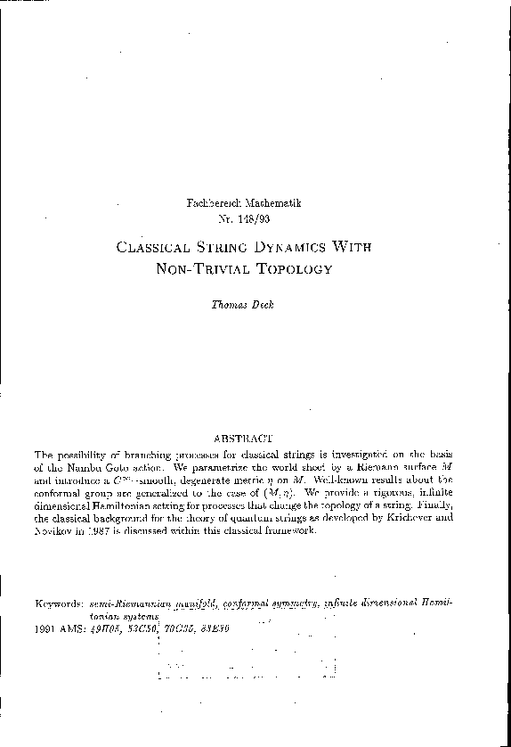 (PDF) Classical string dynamics with non-trivial topology | thomas deck ...