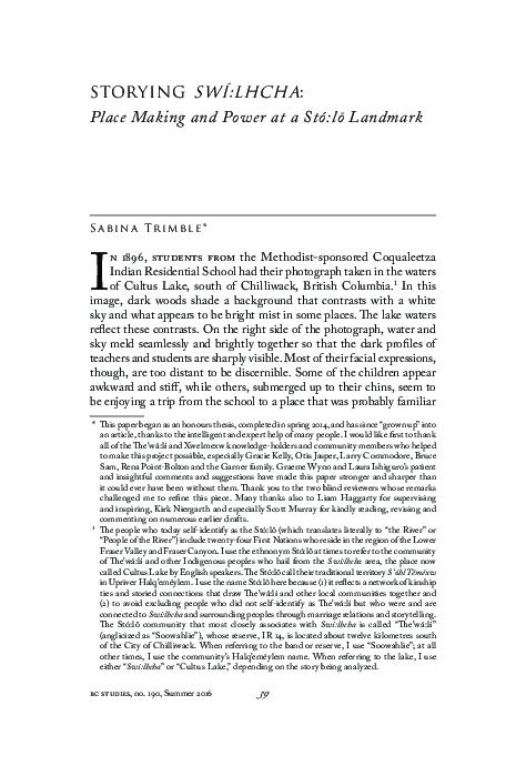 (PDF) Storying Swílcha: Place-making and Power at a Stó:lõ Landmark