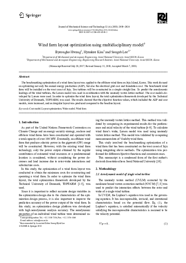 (PDF) Wind farm layout optimization using multidisciplinary model