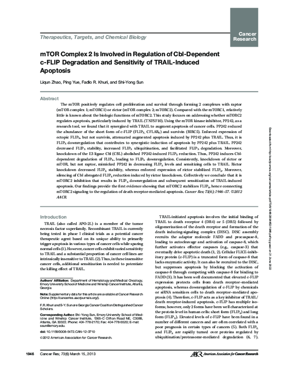 (PDF) mTOR Complex 2 Is Involved in Regulation of Cbl-Dependent c-FLIP ...