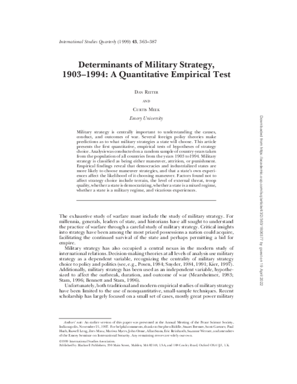 (PDF) Determinants of Military Strategy, 1903–1994: A Quantitative ...