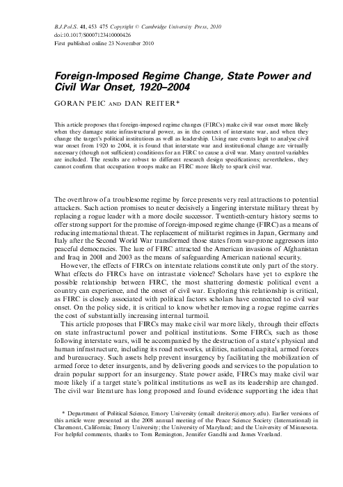 (PDF) Foreign-Imposed Regime Change, State Power and Civil War Onset ...