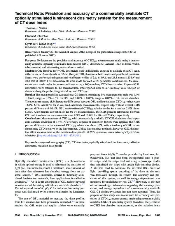 (PDF) Technical Note: Precision and accuracy of a commercially available CT optically stimulated ...