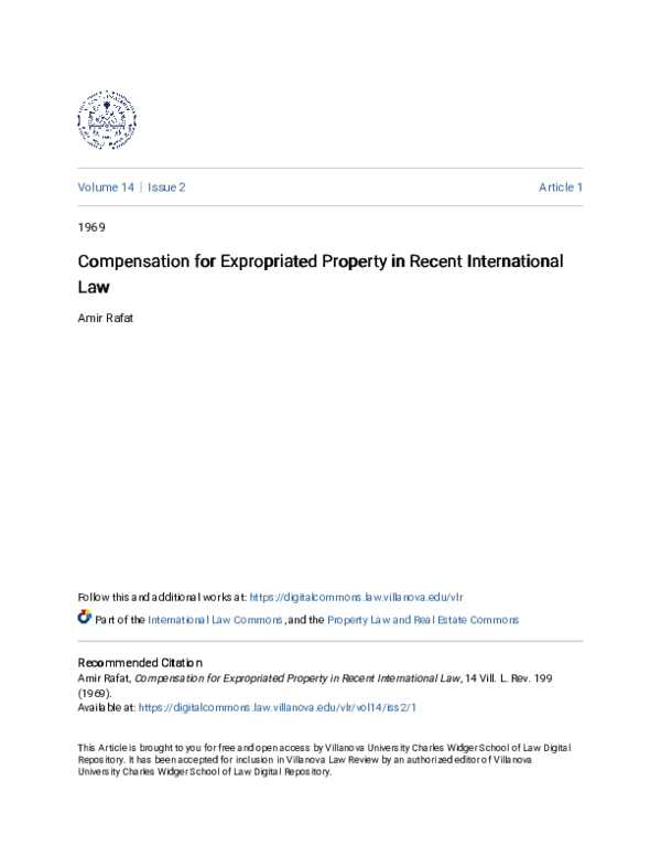 (PDF) Compensation for Expropriated Property in Recent