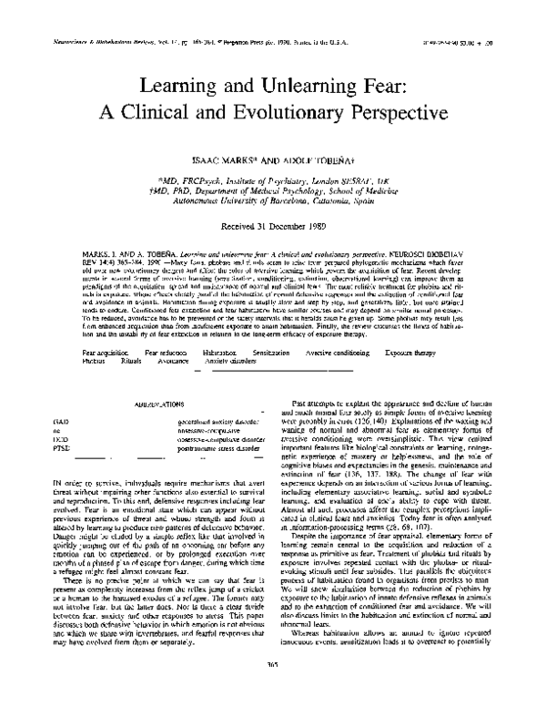 (PDF) Clinical and Evolutionary Aspects of Fear