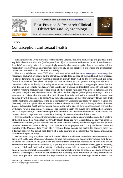 (PDF) Contraception and sexual health