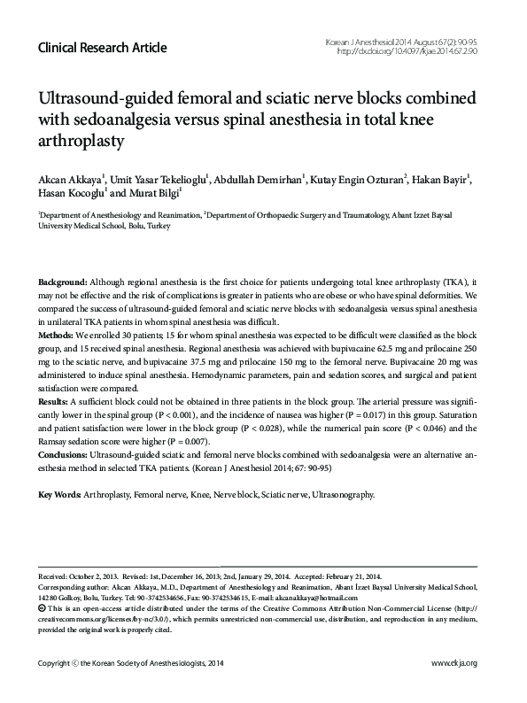 (PDF) Ultrasound-guided femoral and sciatic nerve blocks combined with ...