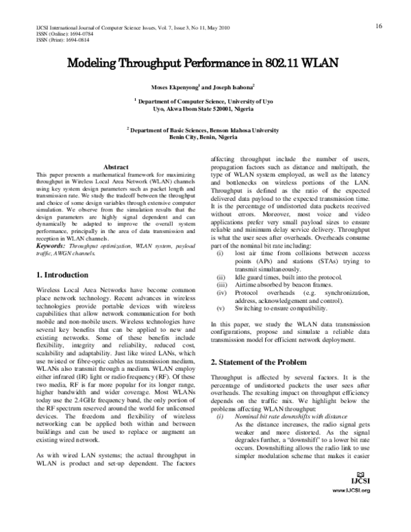 Pdf Modeling Throughput Performance In 802 11 Wlan