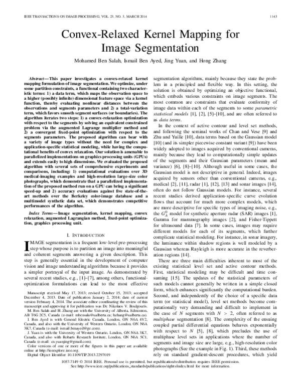 (PDF) Convex-Relaxed Kernel Mapping for Image Segmentation