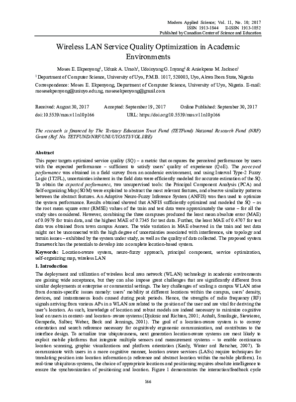 (PDF) Wireless LAN Service Quality Optimization in Academic Environments