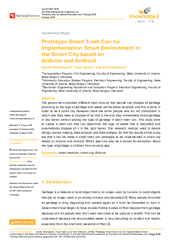 (PDF) Prototype Smart Trash Can for Implementation Smart Environment in the Smart City based on ...