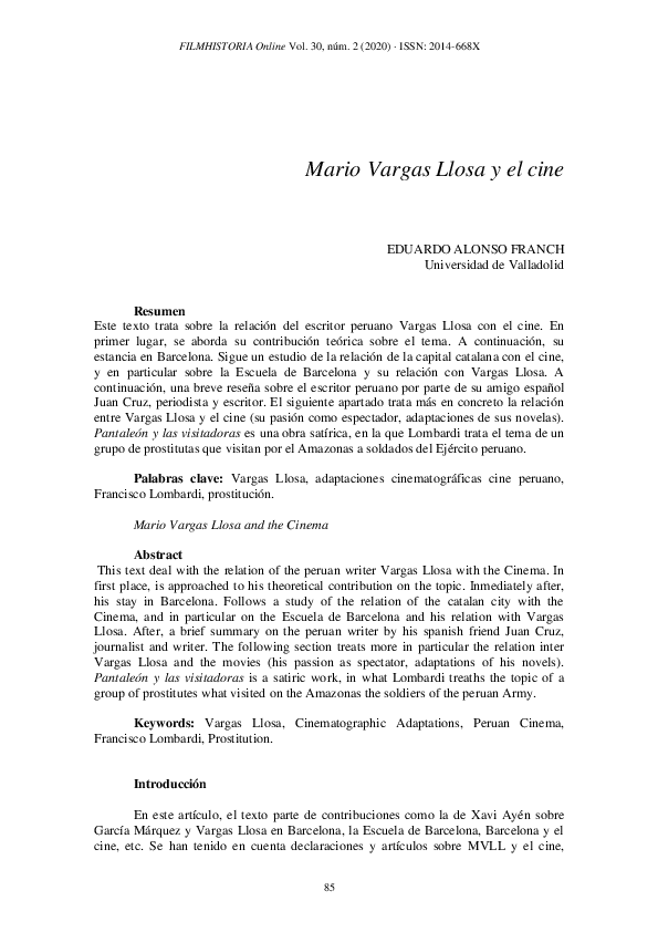 (PDF) Mario Vargas Llosa y el cine