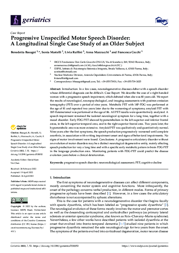 (PDF) Progressive Unspecified Motor Speech Disorder: A Longitudinal ...