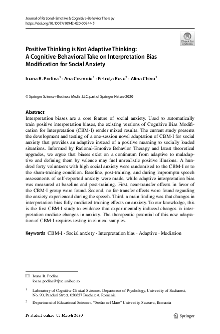 (PDF) Positive Thinking is Not Adaptive Thinking: A Cognitive-Behavioral Take on Interpretation ...