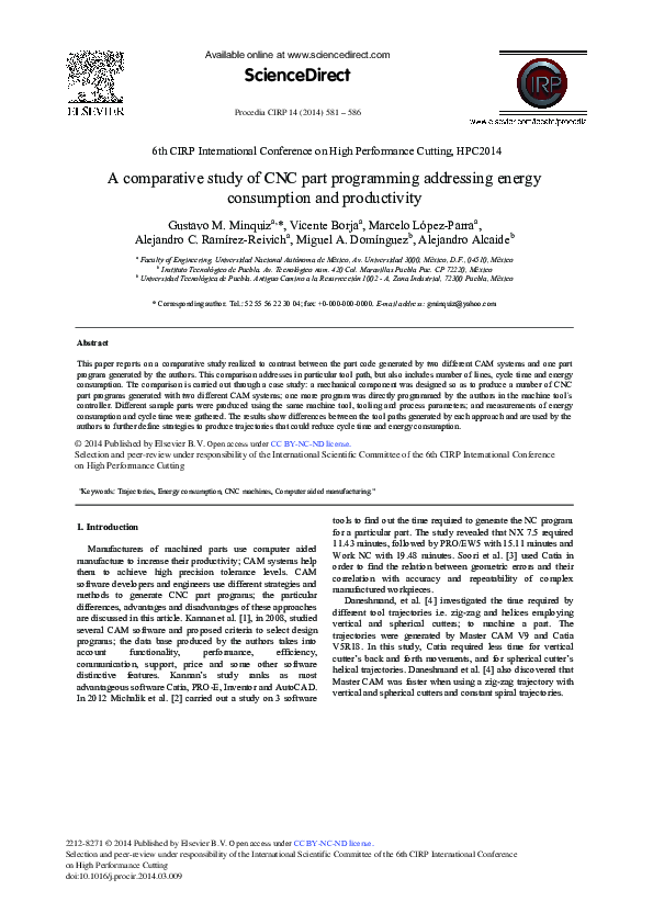 (PDF) A Comparative Study of CNC Part Programming Addressing Energy ...