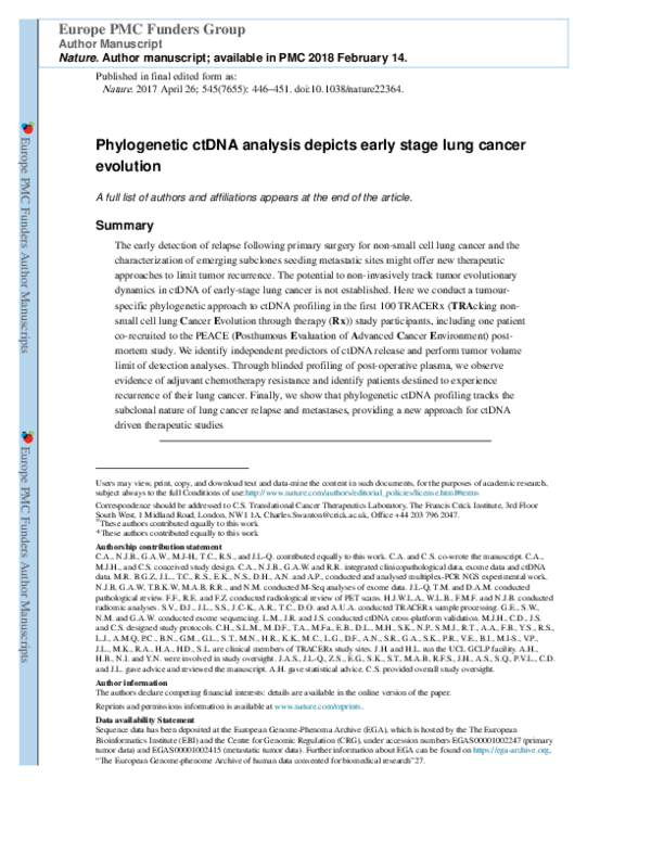 (PDF) Phylogenetic ctDNA analysis depicts early stage lung cancer ...