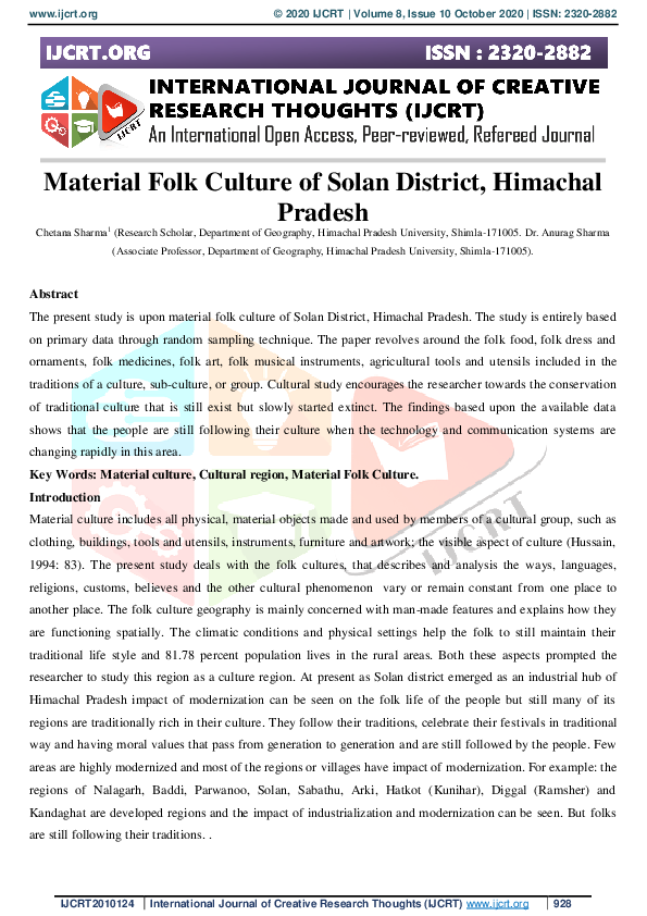(PDF) Material Folk Culture of Solan District, Himachal Pradesh
