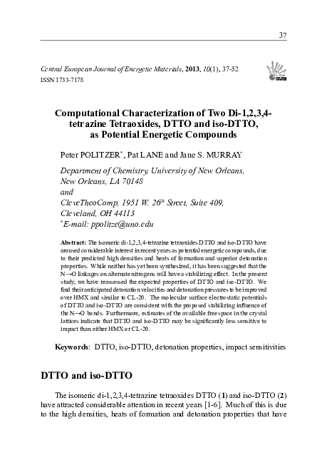 (PDF) Computational characterization of two Di-1,2,3,4-tetrazine ...