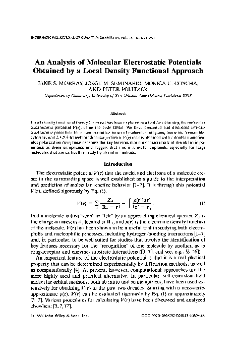 (PDF) An analysis of molecular electrostatic potentials obtained by a local density functional ...