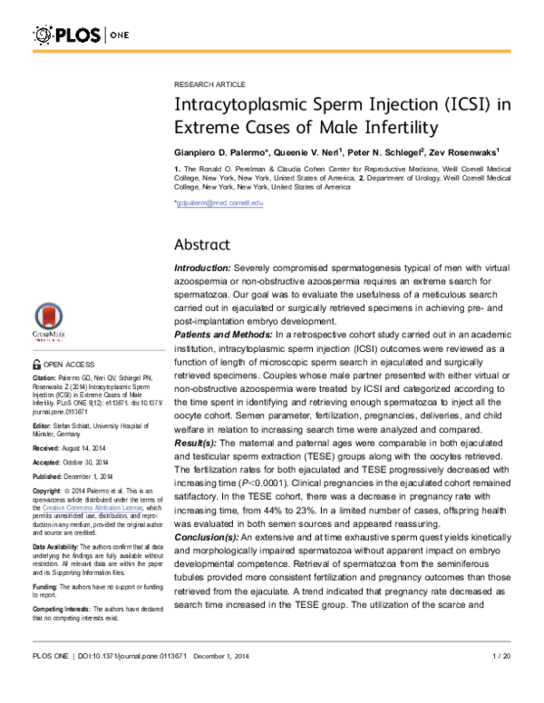 (PDF) Intracytoplasmic Sperm Injection (ICSI) in Extreme Cases of Male ...
